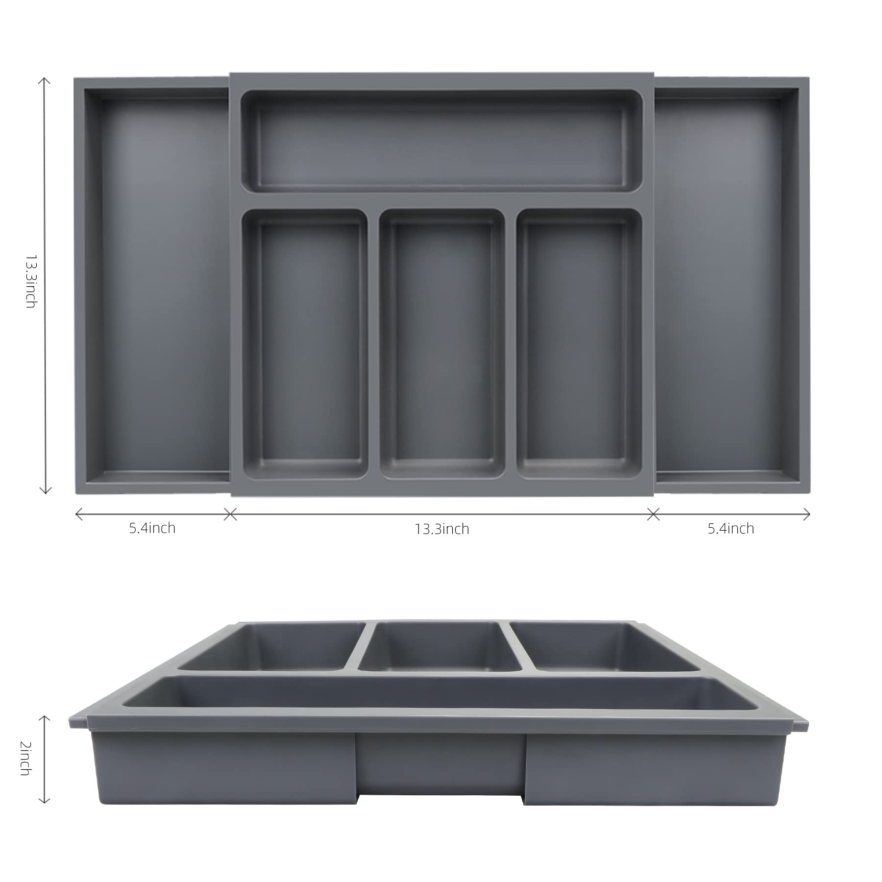 KAKUNM Adjustable Silverware Organizer | Cutlery Utensil Organizer Silverware Tray for Drawer Apartment Essentials, Convenient Flatware Kitchen Organization and Storage for Spoon Knife, Gray