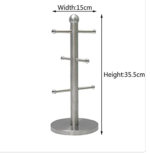Stainless Steel Mug Drying Storage Rack Holder Mug Hooks,Multi-Functional Cup Dispaly Stand Tree Shape Coffee Cups Stand with 6 Hooks for Kitchen Home Decor