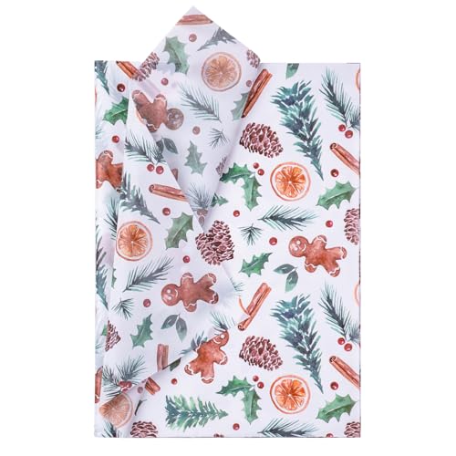 RUSPEPA Christmas Wrapping Tissue Paper - Gingerbread Man Design Tissue Paper Bulk for Gift Wrap, Christmas, Baby Shower, Art Crafts, Birthday, Wedding and More - 13.7X 19.7 inches - 60 Sheets