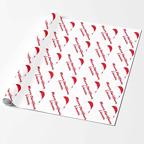 InterestPrint Personalized Name Wrapping Paper, Merry Christmas Hat White Custom Text Gift Wrapping Paper with Text for Teens Women Men Mom Dad Birthday Wedding Anniversary 58x23 5 Roll