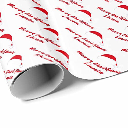 InterestPrint Personalized Name Wrapping Paper, Merry Christmas Hat White Custom Text Gift Wrapping Paper with Text for Teens Women Men Mom Dad Birthday Wedding Anniversary 58x23 5 Roll