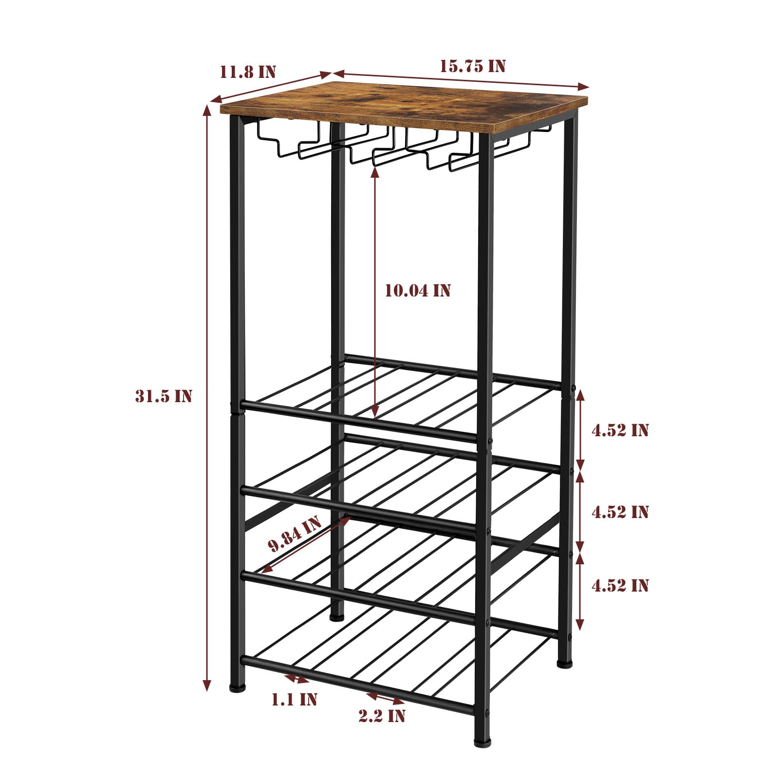 Wine Rack Freestanding Floor, Rustic Wine Holder Stand with Wine Storage and Bottle Shelf, 16 Bottles Floor Wine Rack Shelf for Kitchen Dining Room, Office, Bar, Rustic Brown