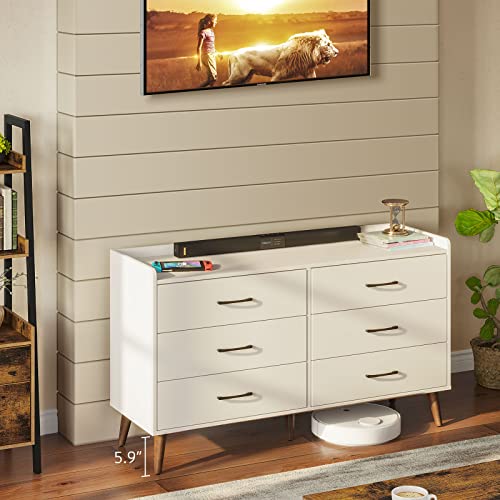 Rolanstar Drawer Dresser-Tool Free Quick Install, 6 Drawers Storage Dresser with Foldable Drawer Dividers, Modern Chest of Drawer, White(Tool Free Except Drawer Handle and Foot)