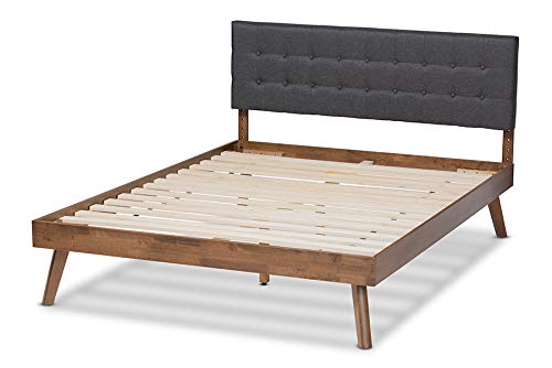 Wholesale Interiors Baxton Studio Devan Mid-Century Modern Dark Grey Fabric Upholstered Walnut Brown Finished Wood Full Size Platform Bed