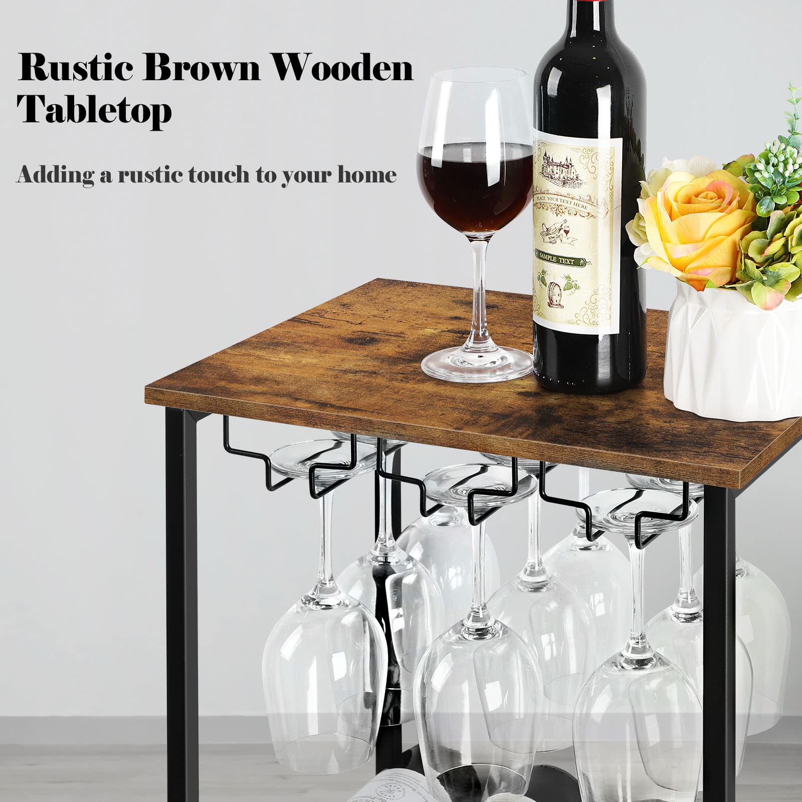 Wine Rack Freestanding Floor, Rustic Wine Holder Stand with Wine Storage and Bottle Shelf, 16 Bottles Floor Wine Rack Shelf for Kitchen Dining Room, Office, Bar, Rustic Brown