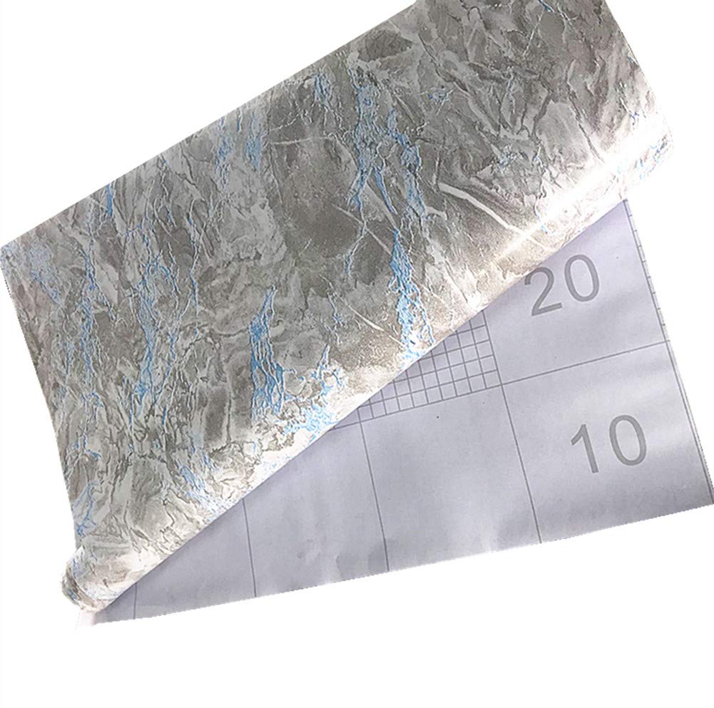 Taamall Simplemuji Gray Blue Marble Grain Granite Wooden Grain Effect Countertops Gloss Paper Vinyl Film 17.7inch by 98inch