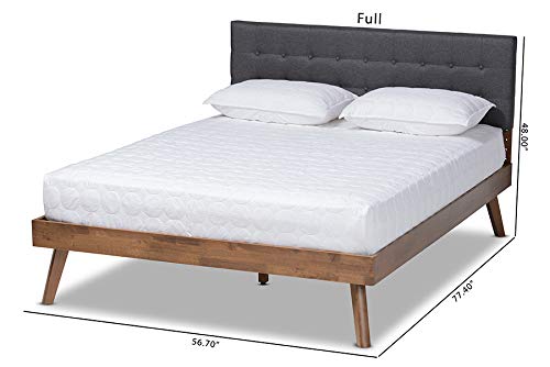 Wholesale Interiors Baxton Studio Devan Mid-Century Modern Dark Grey Fabric Upholstered Walnut Brown Finished Wood Full Size Platform Bed
