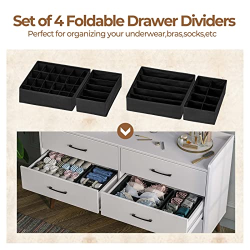Rolanstar Drawer Dresser-Tool Free Quick Install, 6 Drawers Storage Dresser with Foldable Drawer Dividers, Modern Chest of Drawer, White(Tool Free Except Drawer Handle and Foot)
