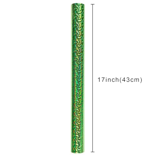 Flyhill Green Wrapping Paper-Mini Roll 17inch*32.8ft(46.8sqft-Holographic Foil Gift wrap with Sparkle Spiral Design for Christmas,Birthday,Wedding,Bride Shower,Party