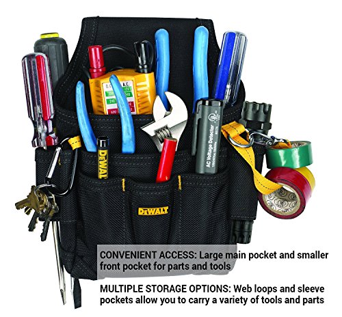Custom Leathercraft DEWALT DG5103 Small Durable Maintenance and Electrician's Pouch with Pockets for Tools, Flashlight, Keys, Black