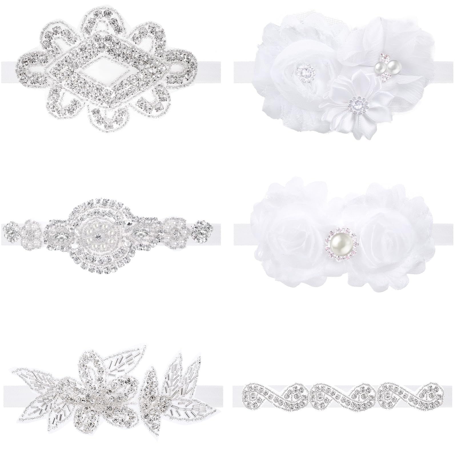 6 Pieces Baptism Headband for Baby Girl Elastic Chiffon Crystal Toddler Girl Headband for Baby Shower Christening Baptism Gifts Birthday Party Christmas Thanksgiving (Bright Style)