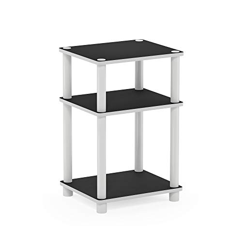 Furinno Just No Tools Wide TV Stand, White & Just 3-Tier Turn-N-Tube End Table/Side Table/Night Stand/Bedside Table with Plastic Poles, 1-Pack, White/White