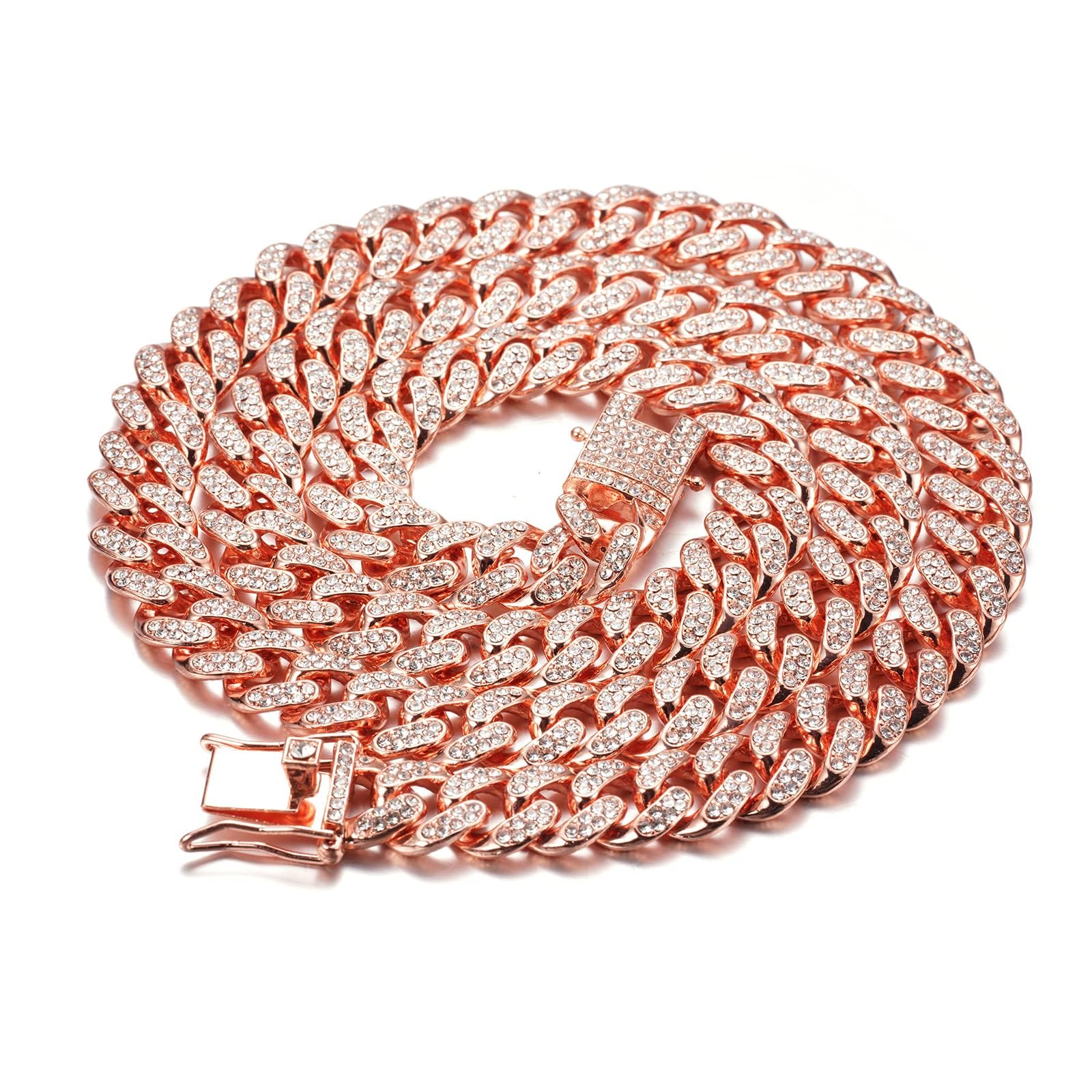 Halukakah Gold Chain for Men Iced Out,14MM Rose Gold Plated Diamond Cuban Link Chain Necklace 18",Lab Dimaonds Prong Set,Gift for Him
