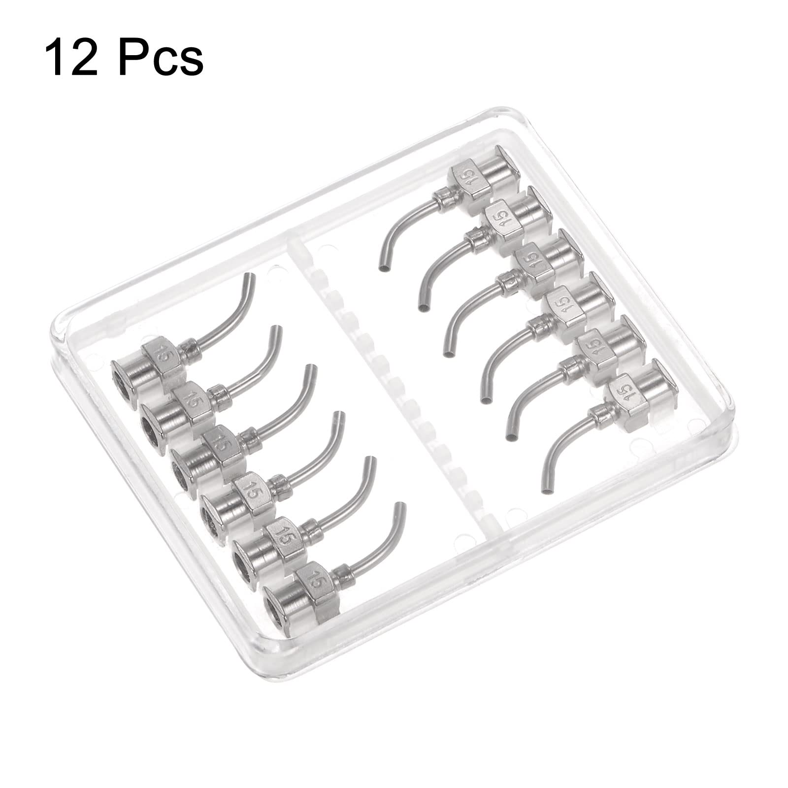 HARFINGTON 12pcs Dispensing Needles, 15 Gauge 1/2" Stainless Steel Blunt Tip 45 Degrees Bent Dispensing Needles with Luer Lock Connector for Ink Cartridges,Glue,Syringes,Woodworking