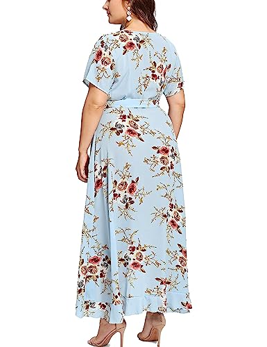 Milumia Plus Size Women Empire Waist Asymmetrical High Low Bohemian Maxi Dress Blue X-Large Plus