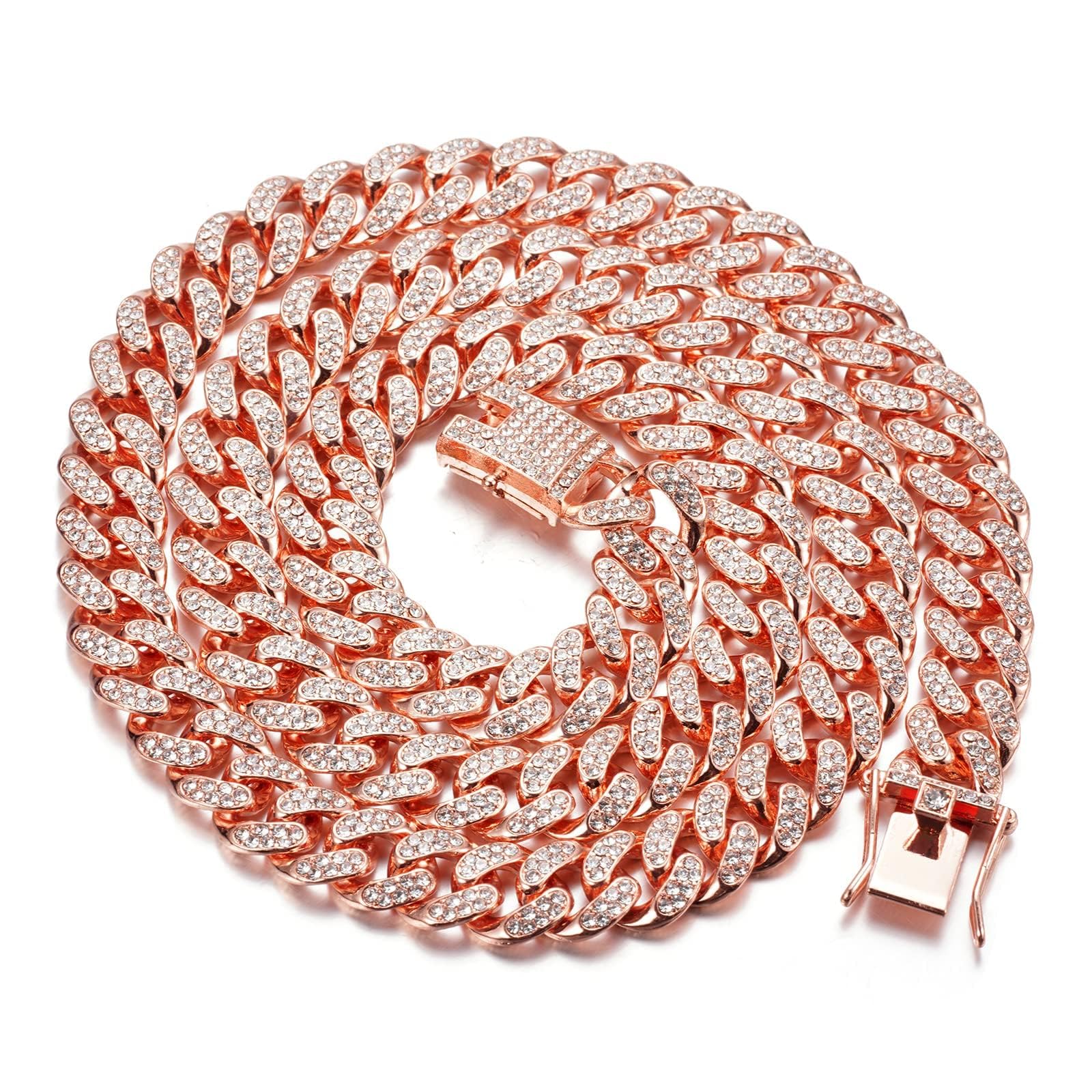 Halukakah Gold Chain for Men Iced Out,14MM Rose Gold Plated Diamond Cuban Link Chain Necklace 18",Lab Dimaonds Prong Set,Gift for Him