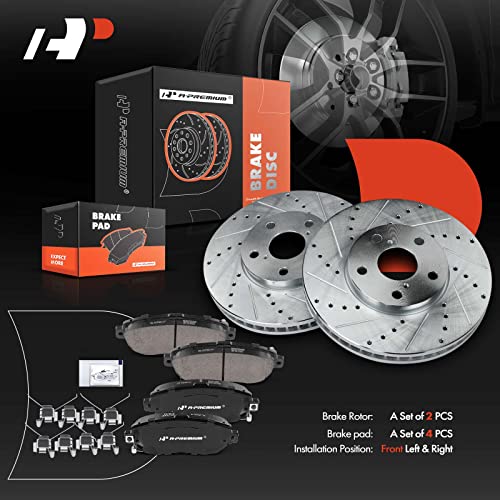 A-Premium Front Drilled and Slotted Disc Brake Rotors and Pads Kit Compatible with Lexus GS300 1993-2005, GS400 1998-2000, GS430 2001-2005, IS300 2001-2005, SC430 2002-2010 6-PC Set