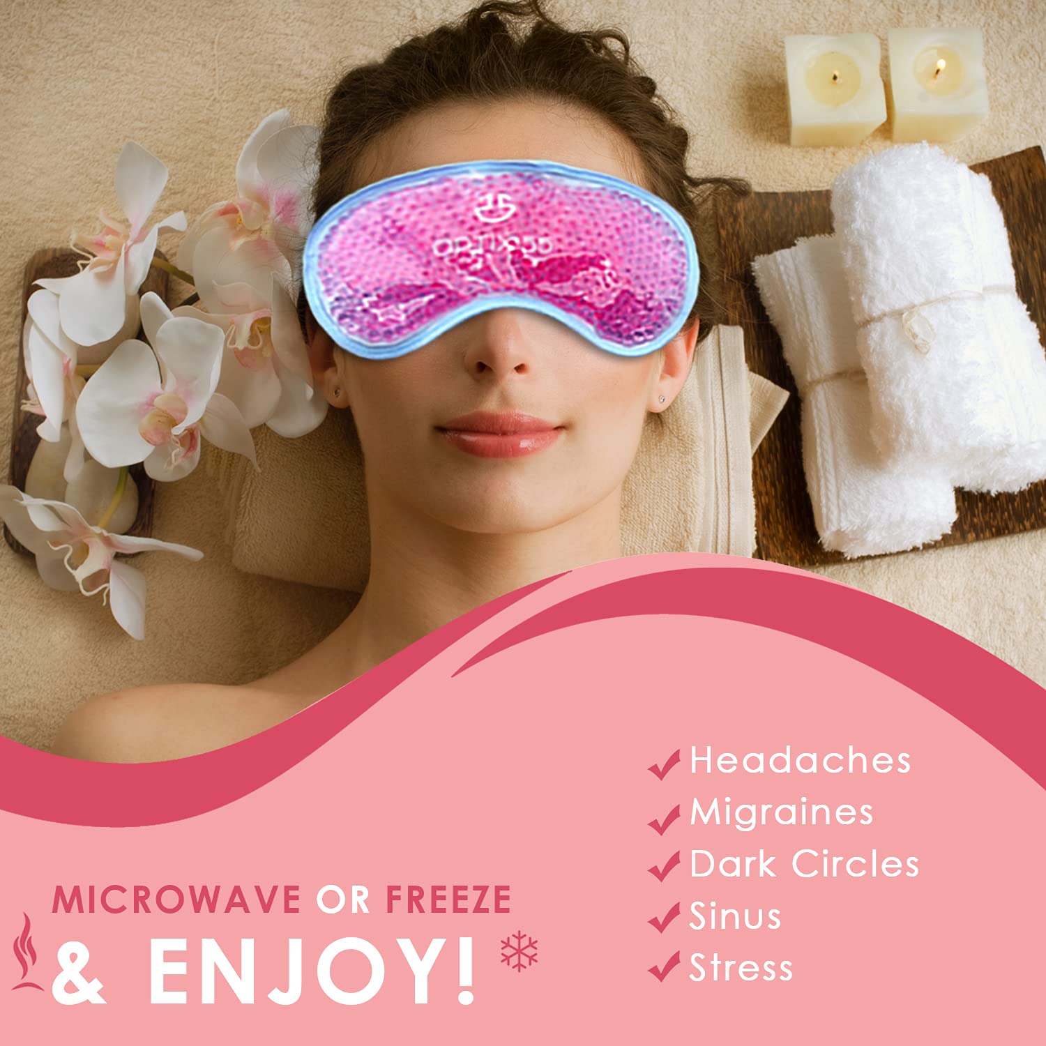 Gel Eye Mask - Hot or Cold Compress Pack Eye Therapy | Cooling Eye Mask for Dark Circles & Puffiness, Puffy Eyes, Dry Eyes, Headaches, Migraines, Sinus - Reusable Eye Face Mask | Ergo Gel Bead (Pink)