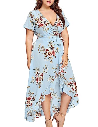 Milumia Plus Size Women Empire Waist Asymmetrical High Low Bohemian Maxi Dress Blue X-Large Plus