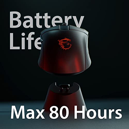 MSI Clutch GM41 Lightweight Wireless Gaming Mouse & Charging Dock, 20,000 DPI, 60M Omron Switches, Fast-Charging 80Hr Battery, RGB Mystic Light, 6 Programmable Buttons, PC/Mac