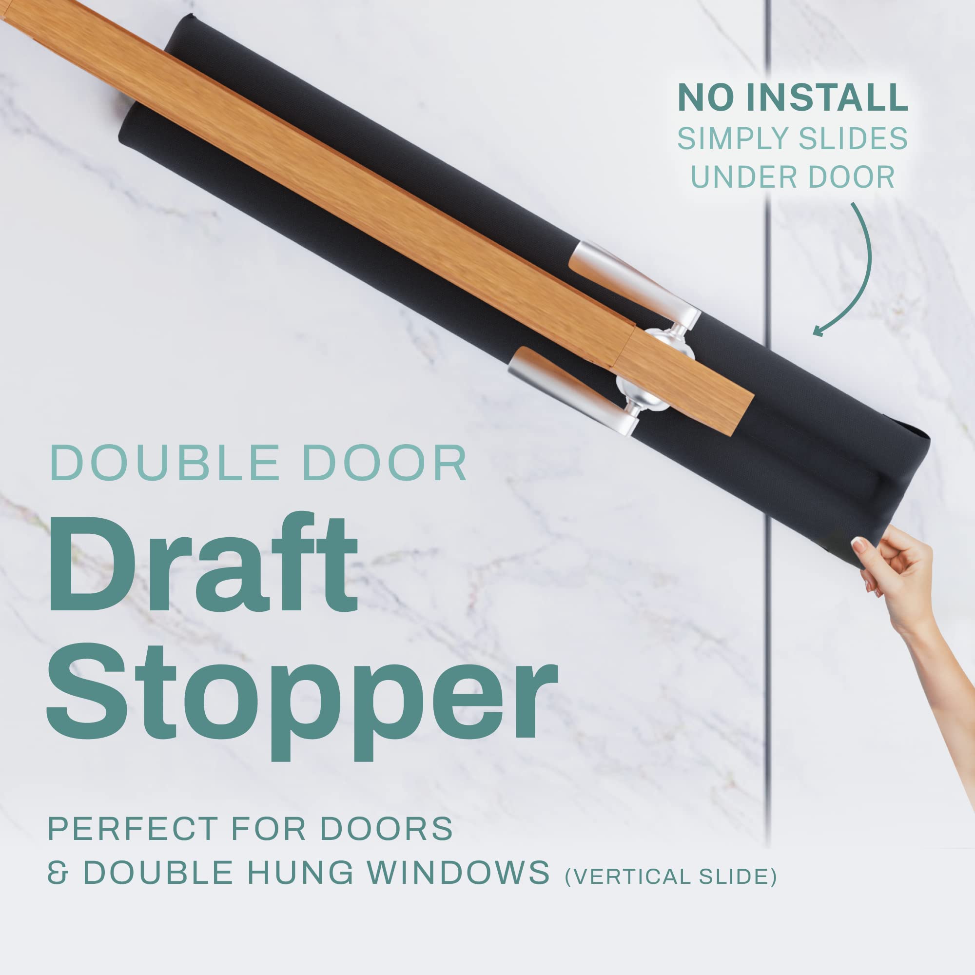Home Intuition 36 inch Twin Door Draft Stopper for Bottom of Doors Weather Stripping, Black, 1 Pack
