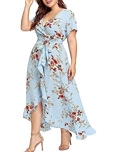 Milumia Plus Size Women Empire Waist Asymmetrical High Low Bohemian Maxi Dress Blue X-Large Plus