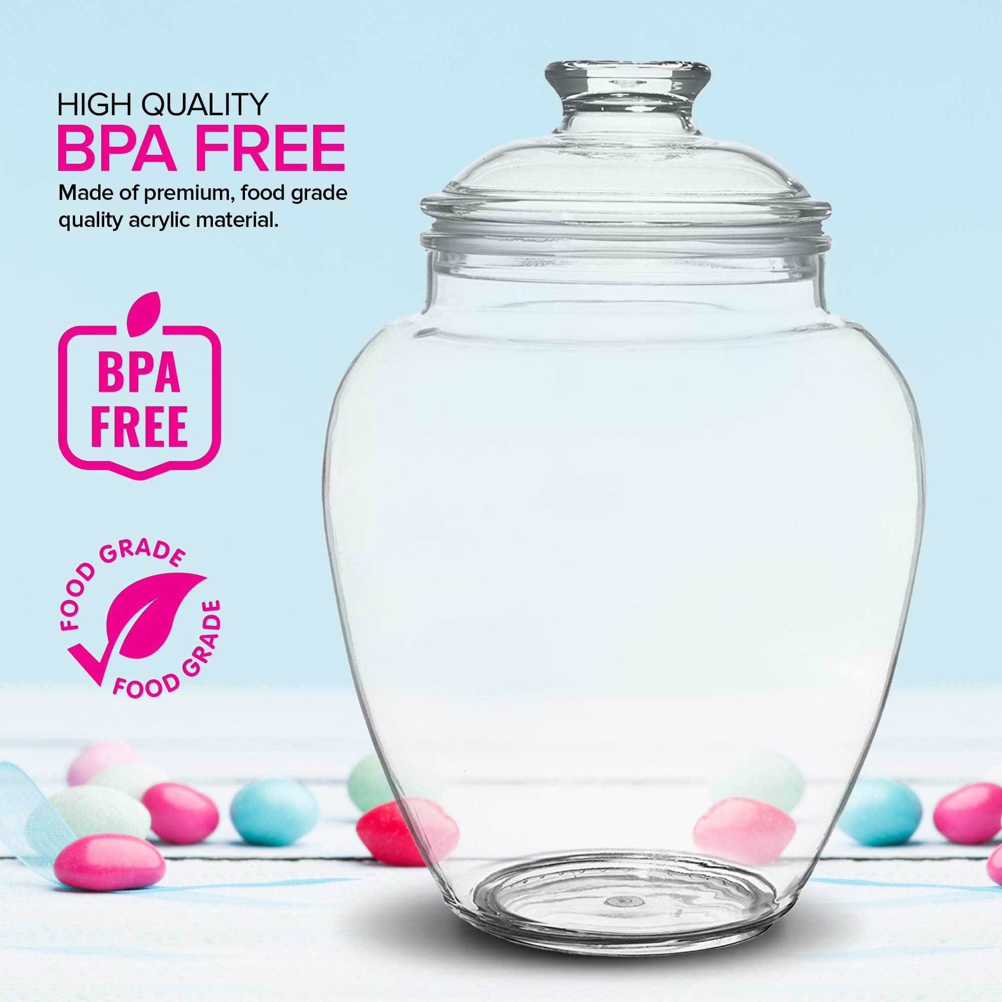 Modern Innovations 128-Ounce Candy & Cookie Jar with Lid, Premium Acrylic Clear Apothecary Jar, Wedding & Home Décor Centerpiece Cookie Candy Buffet Decorative Kitchen Storage Jar