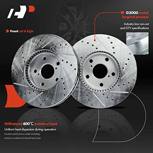 A-Premium Front Drilled and Slotted Disc Brake Rotors and Pads Kit Compatible with Lexus GS300 1993-2005, GS400 1998-2000, GS430 2001-2005, IS300 2001-2005, SC430 2002-2010 6-PC Set