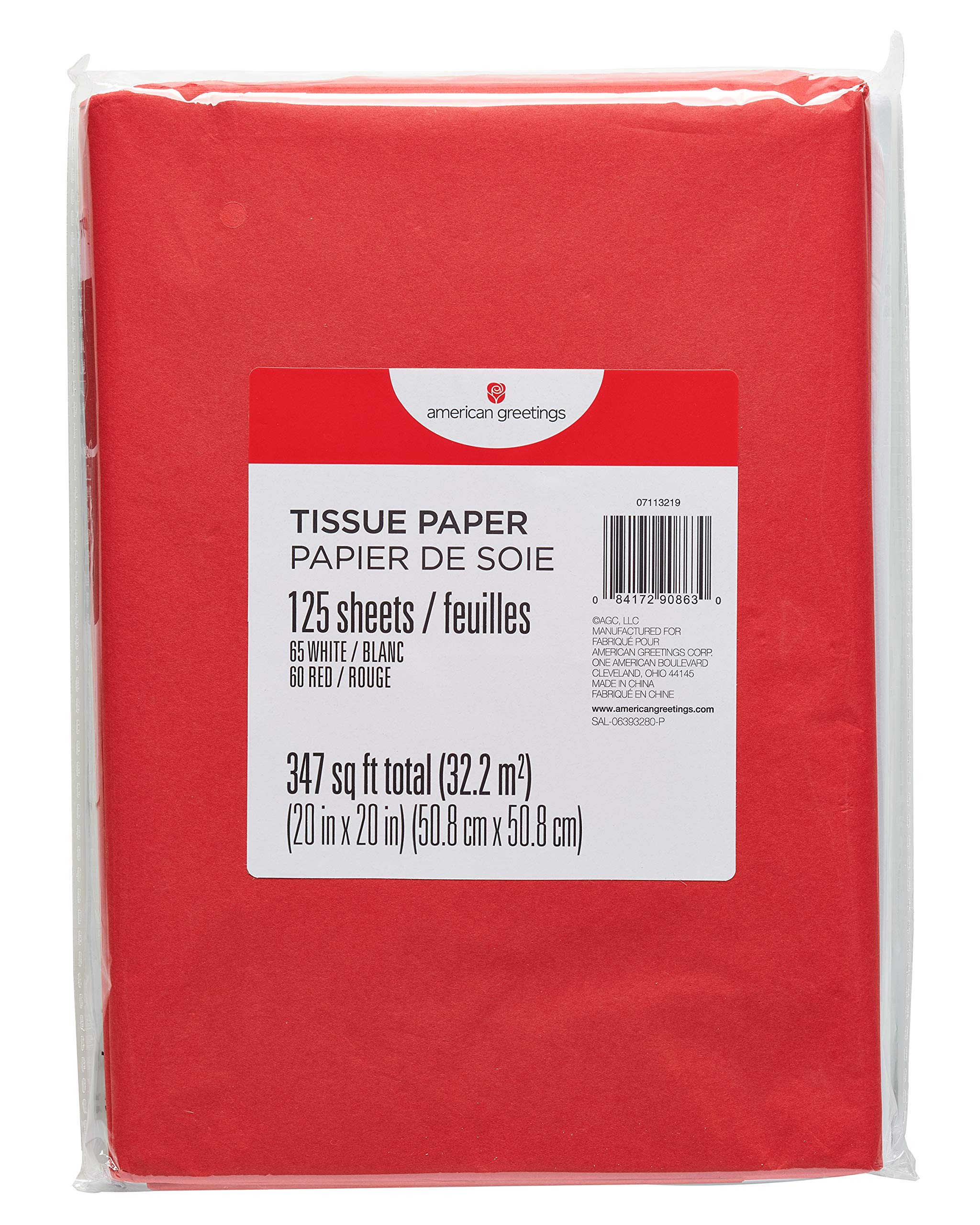 American Greetings Bulk Red and White Tissue Paper for Birthdays, Easter, Mother's Day, Father's Day, Graduation and All Occasions (125-Sheets)
