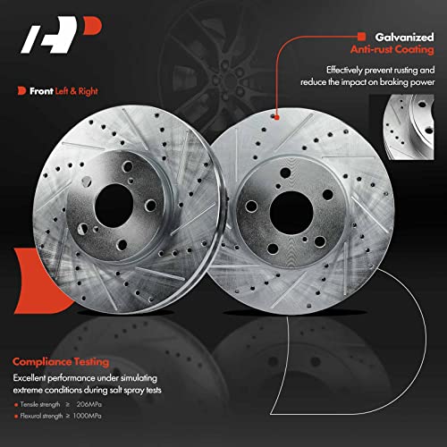 A-Premium Front Drilled and Slotted Disc Brake Rotors and Pads Kit Compatible with Lexus GS300 1993-2005, GS400 1998-2000, GS430 2001-2005, IS300 2001-2005, SC430 2002-2010 6-PC Set