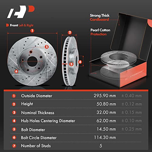 A-Premium Front Drilled and Slotted Disc Brake Rotors and Pads Kit Compatible with Lexus GS300 1993-2005, GS400 1998-2000, GS430 2001-2005, IS300 2001-2005, SC430 2002-2010 6-PC Set