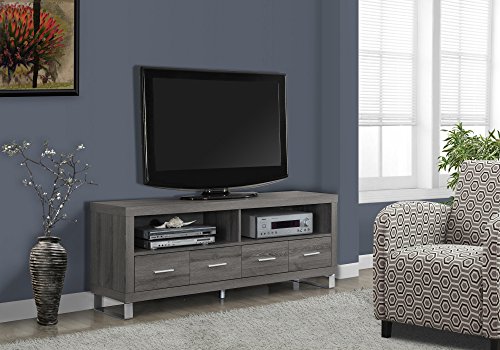 Monarch Specialties , TV Console with 4 Drawers, Dark Taupe Reclaimed-Look, 60"L