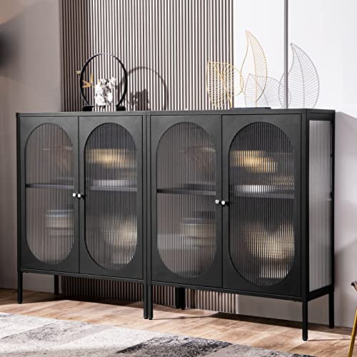 SICOTAS Modern Sideboard Cabinets, Accent Buffet Storage Cabinet with Glass Doors, Free Standing Cabinet for Living Room Bedroom, Cupboard Console Table for Home Kitchen Dining Room