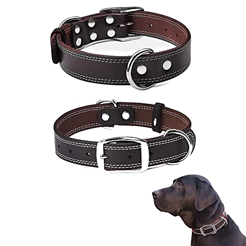 DAIHAQIKO Dog Collar,Leather Dog Collar Classic Heavy Duty Dog Collar Genuine Leather Collar, Soft and Durable for Small, Medium, Large, Extra Large Breed Dogs