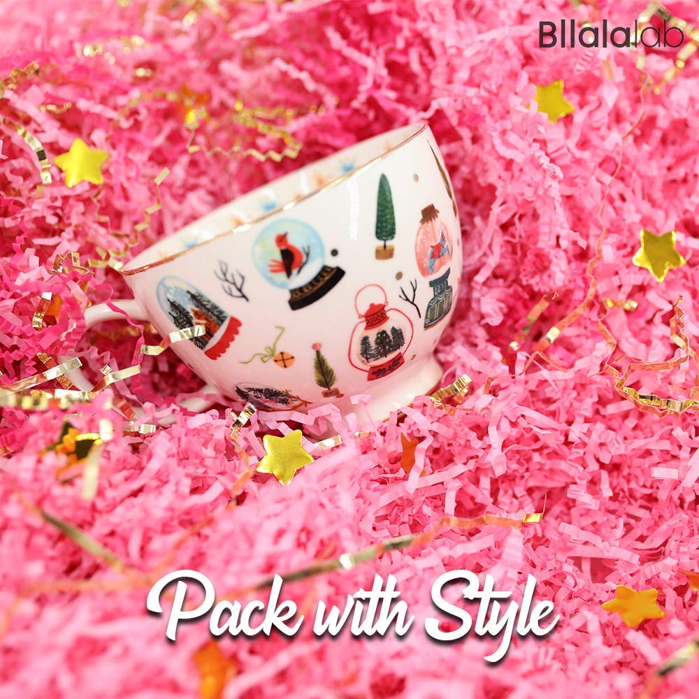 BllalaLab Pink & Gold Crinkle Cut Paper Shred Filler 1LB, Raffia Paper Gift Wrapping Basket Filling Bag Stuffing and Packing, Assorted Color Variations Tissue Filler (Pink & Magenta & Gold)