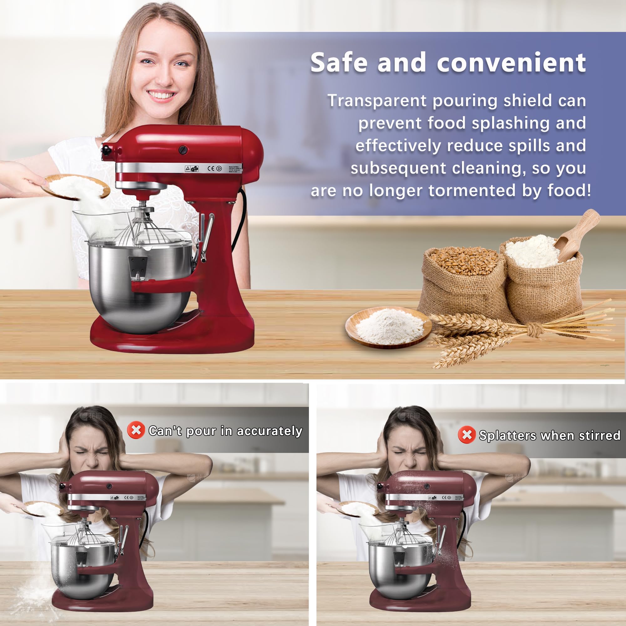 KSMBLPS Pouring Shield Fit For kitchenaid 5.5, 6, 7, 8 Quart Stainless Steel Bowl(Diameter is Between 9.1~9.6 IN), Splash Guard Bowl-Lift Stand Mixer Accessories Three-Year Free Replacement