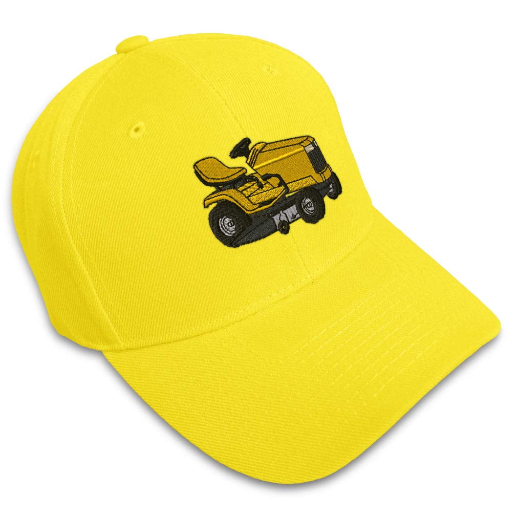 Custom Baseball Cap Riding Lawn Mower B Embroidery Trucks Acrylic Dad Hats for Men & Women Yellow Design Only