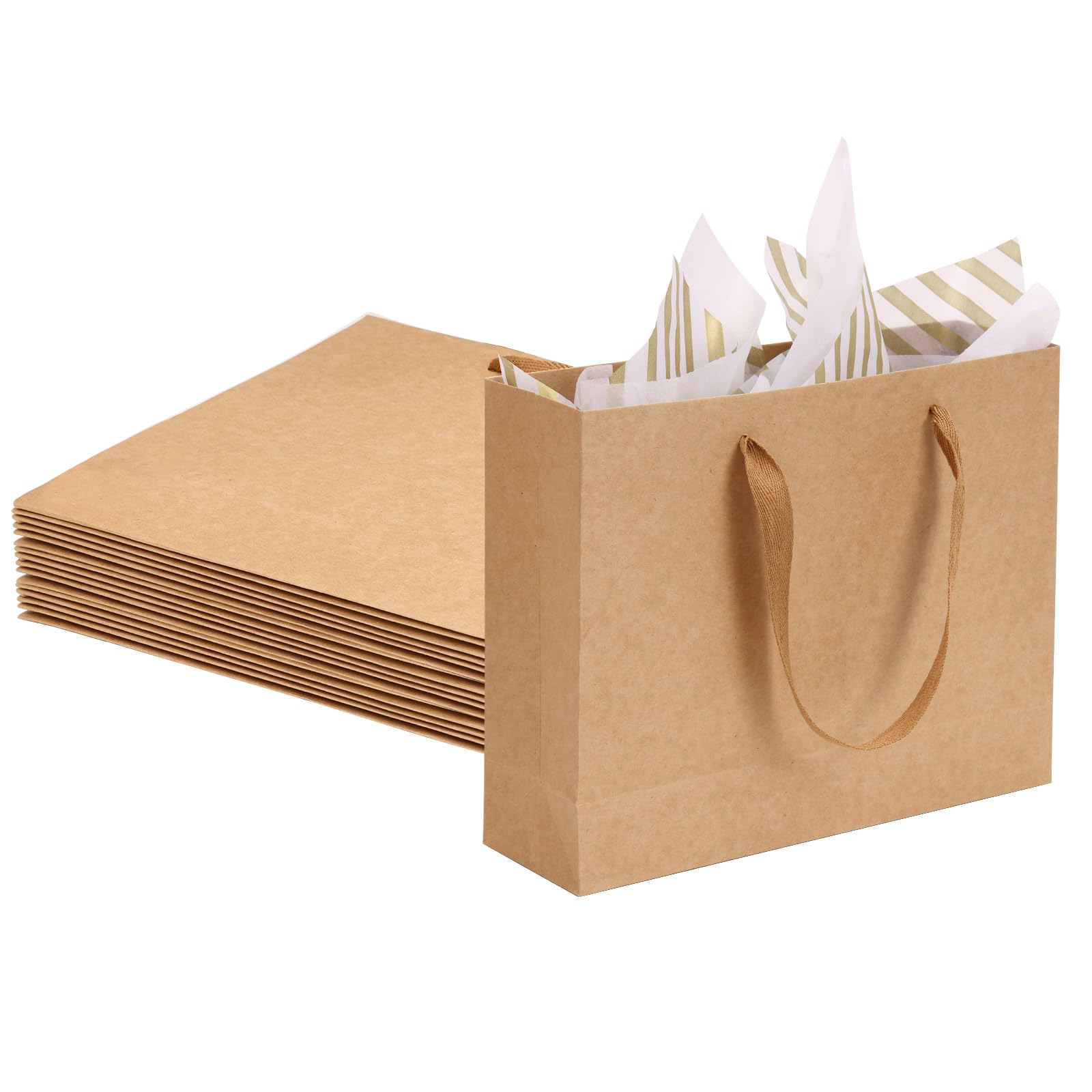 Moretoes 15pcs Gift Bags, Medium Gift Bags with Handles, 10.6"x 3.1"x 8.3" Heavy Duty Wrap Bags for Shopping, Small Business, Bridal Party, Wedding and Holiday