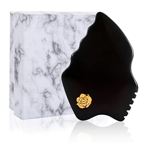 Contrybox Gua Sha Facial Tools, Natural Bian Stone Guasha Tool for Face & Puffiness Reducing, Gua Sha Stone Facial & Body Massage, Premium Face Stone Gua Sha Tools for Women Skincare, Black
