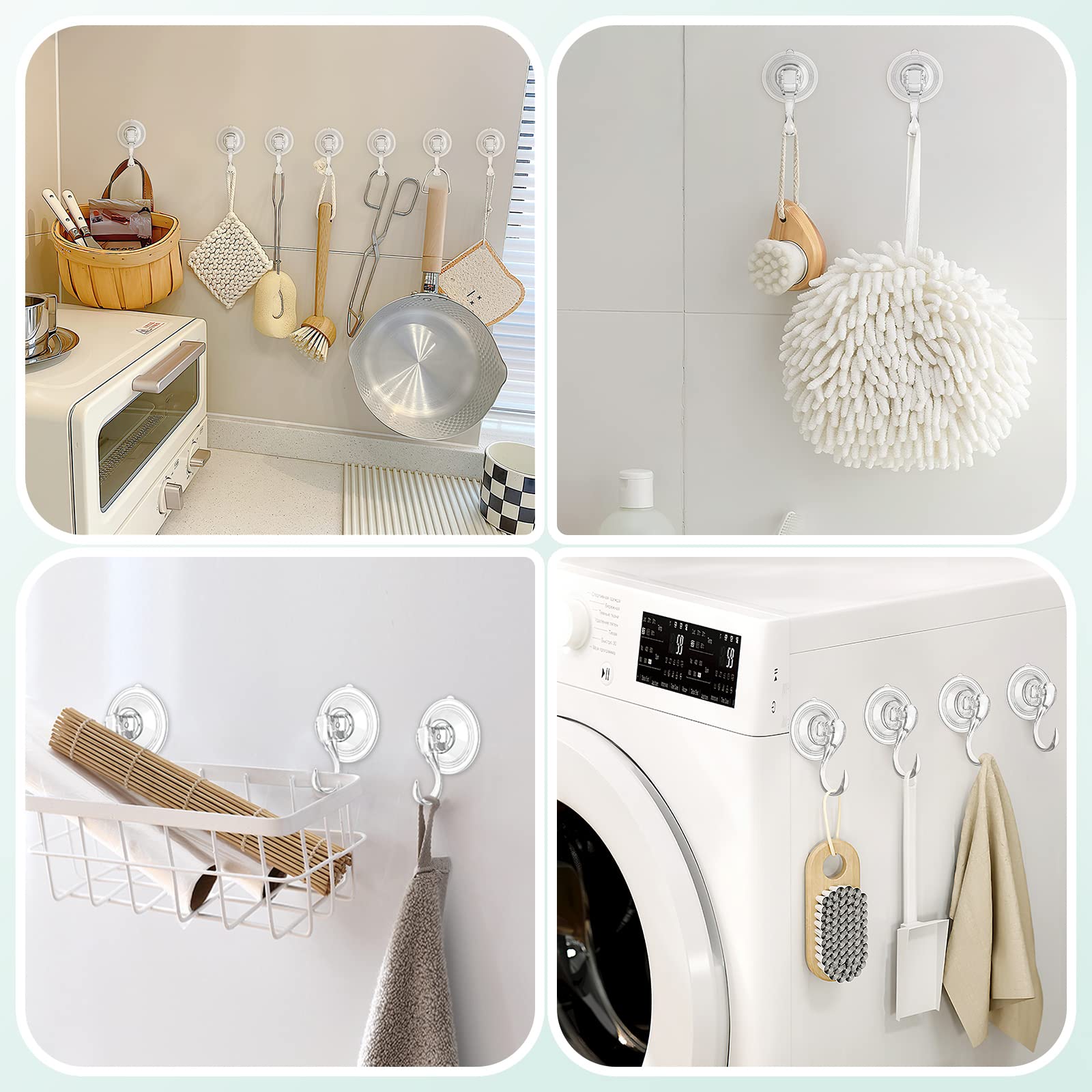 VIS'V Suction Cup Hooks, Large Clear Heavy Duty Vacuum Suction Hooks with Wipes Removable Strong Window Glass Door Kitchen Bathroom Shower Wall Suction Hanger for Towel Loofah Utensils Wreath - 5 Pcs