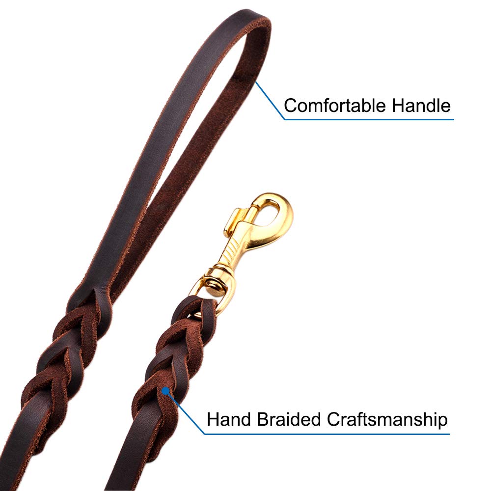 Leather Dog Collar for Medium Dogs with Braided Leather Dog Leash 6 Foot x 1/2"