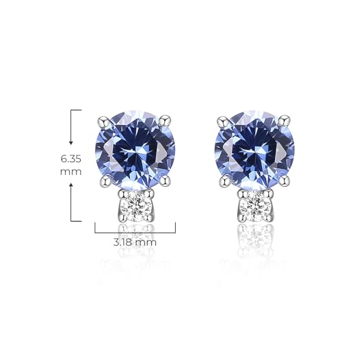 Amazon Essentials Platinum Over Sterling Silver Created Blue Sapphire and 1/10th Carat Total Weight Lab Grown Diamond Two Stone Stud Earrings (previously Amazon Collection)