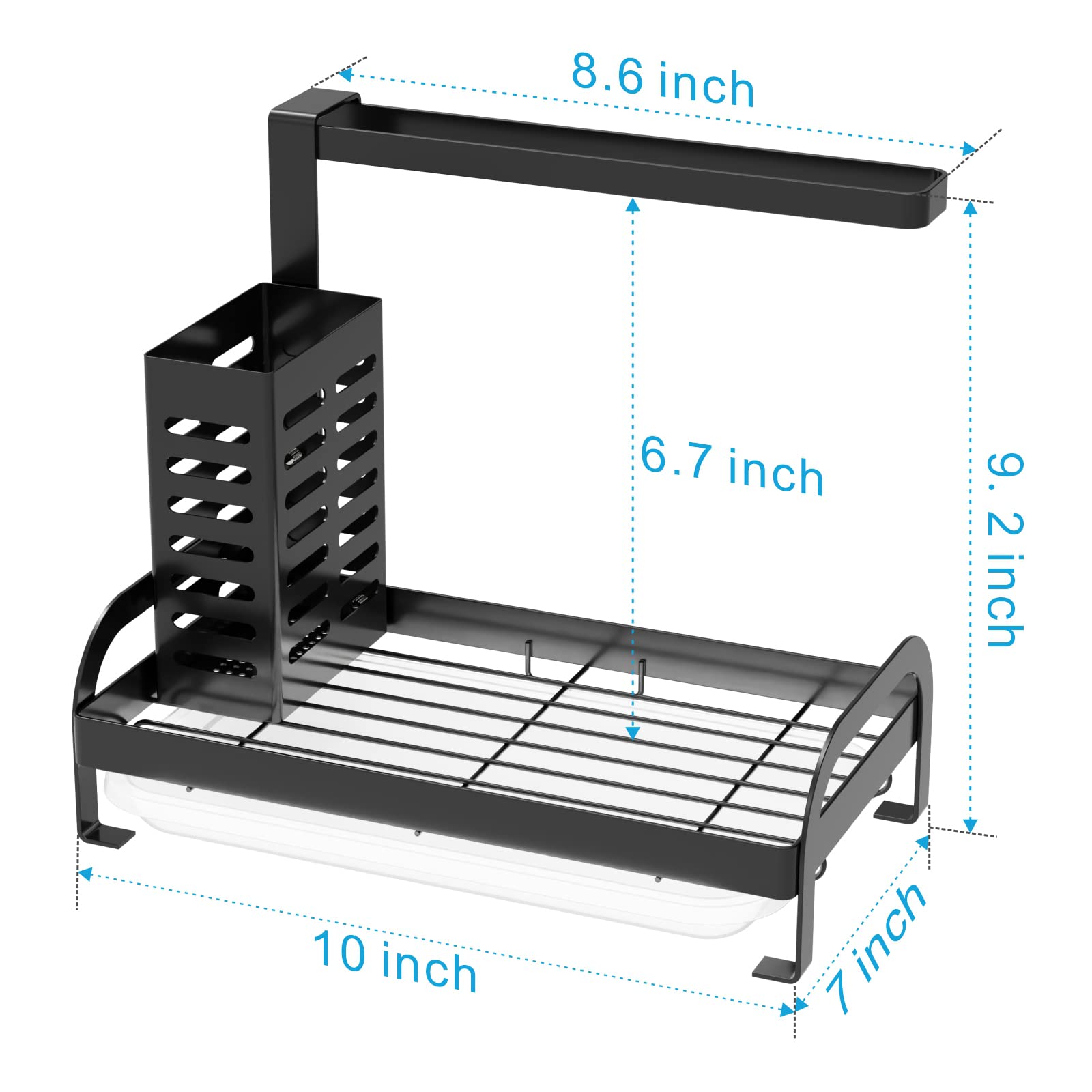 Kitchen Sink Caddy Sponge Holder - iSPECLE Sink Organizer with Brush Holder Drain Pan Tray, Dishrag Dishcloth Holder Storage Kitchen Accessories, Black