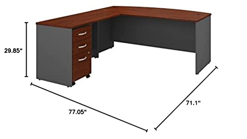 Bush Business Furniture Series C 72W Bow Front L Shaped Desk with 48W Return and Mobile File Cabinet in Hansen Cherry