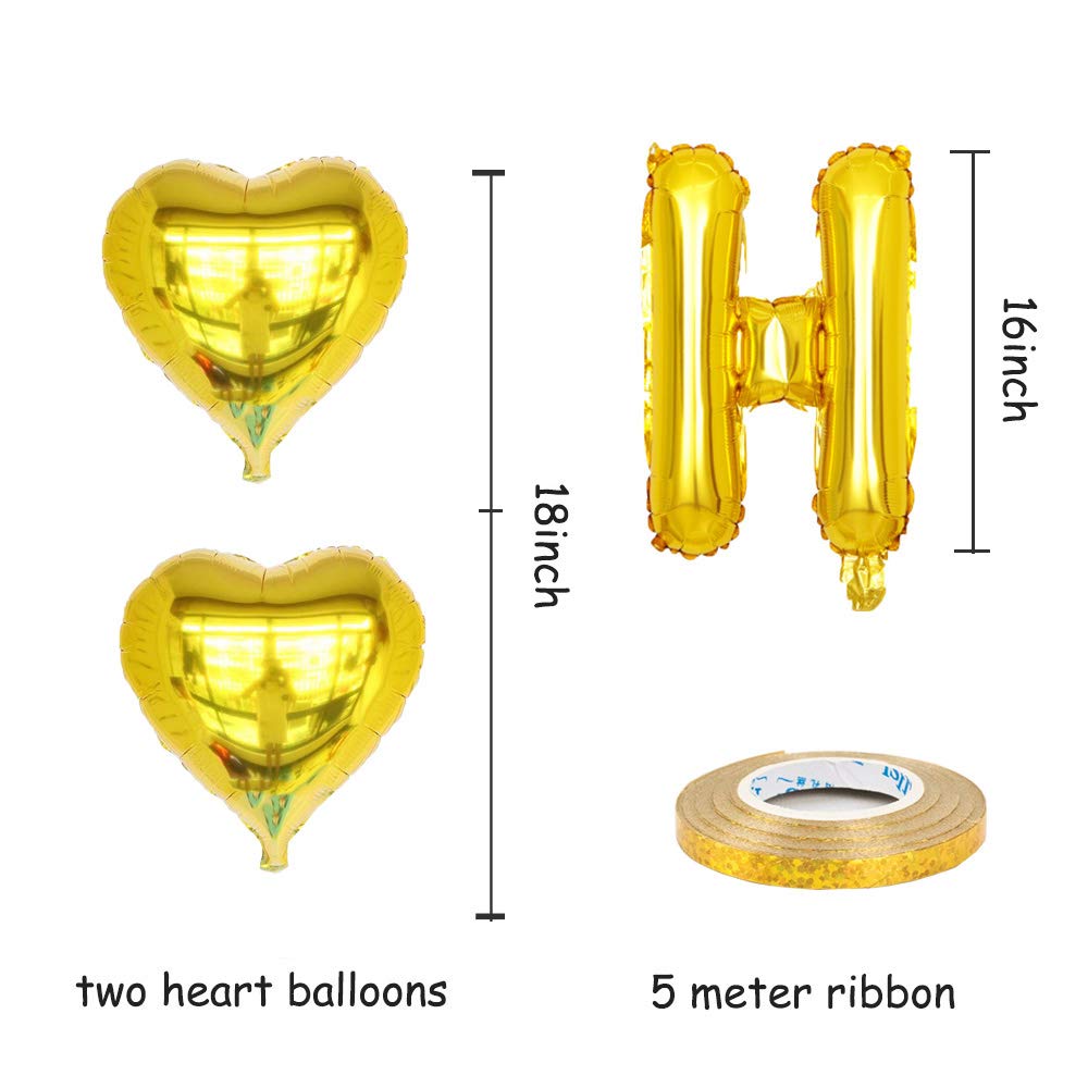 KUNGOON Just Married Balloon Banner, 16 inch Quality Wedding/Bachelorette/Bridal Shower/Wedding Engagement Party Decors Supplies. (GOLD KIT)