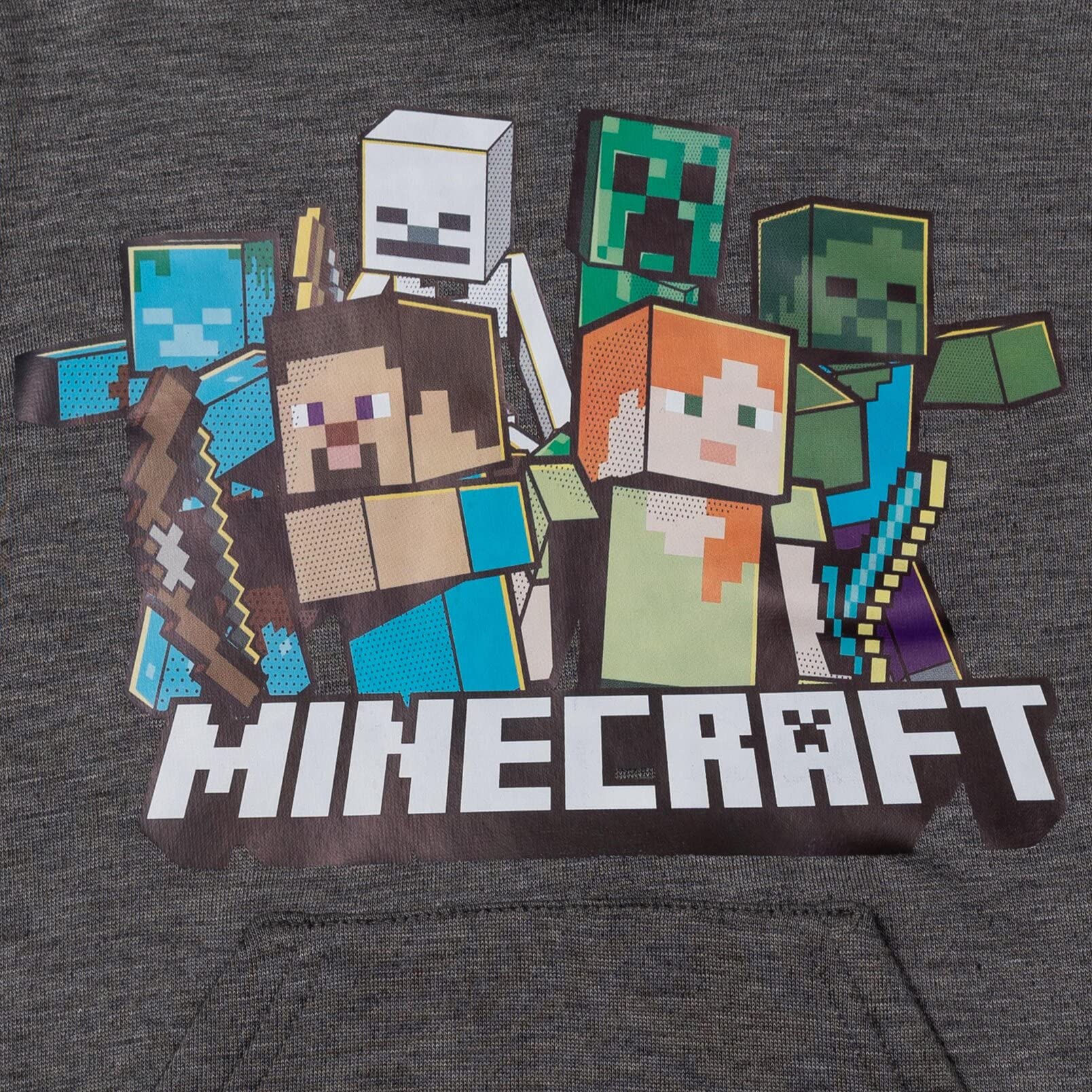 Minecraft Mobs Alex Steve Big Boys Fleece Pullover Hoodie Gray 18-20