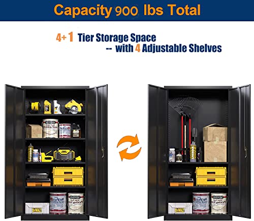 INTERGREAT Black Metal Storage Cabinet Locking Steel Storage Cabinet with 4 Adjustable Shelves 72”H×36”W×18”D Tall Metal Utility Storage Cabinet 2 Door