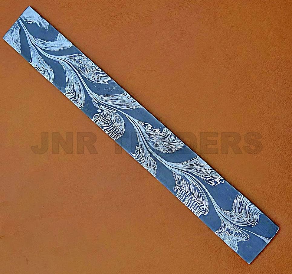 Damascus Steel Blank Billet Feather Patern Bar Stock for knife making Handmade Forged 12 Inches Jnr-2542