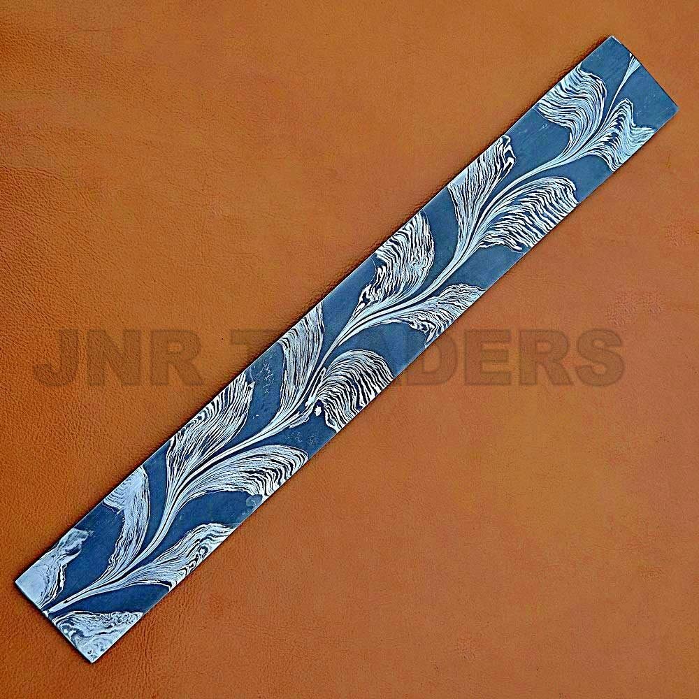 Damascus Steel Blank Billet Feather Patern Bar Stock for knife making Handmade Forged 12 Inches Jnr-2542