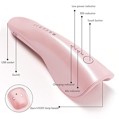 Makartt Mini UV LED Nail Lamp, Rechargeable Portable Light for Rhinestone Glue, Flash Curing Gel Polish Dryer with 2 Timers, Manicure Lamp for Nail Art